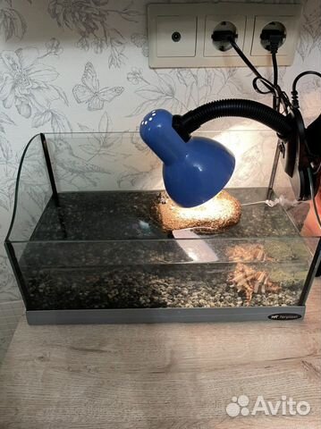 Аквариум с 2мя черапашками, лампой, гравием и остр