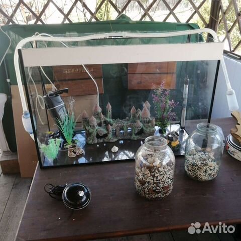 Аквариум, украшения, фильтр, термометр